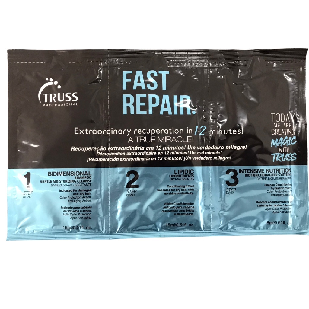 Kit Truss Fast Repair Sache Profissional 45ml (SHAMPOO, RECONSTRUTOR E ...