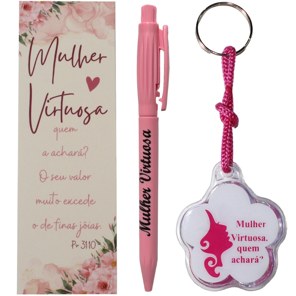 Kit 25 Lembrancinhas Evangélicas Mulher Virtuosa Marca Página Caneta e ...