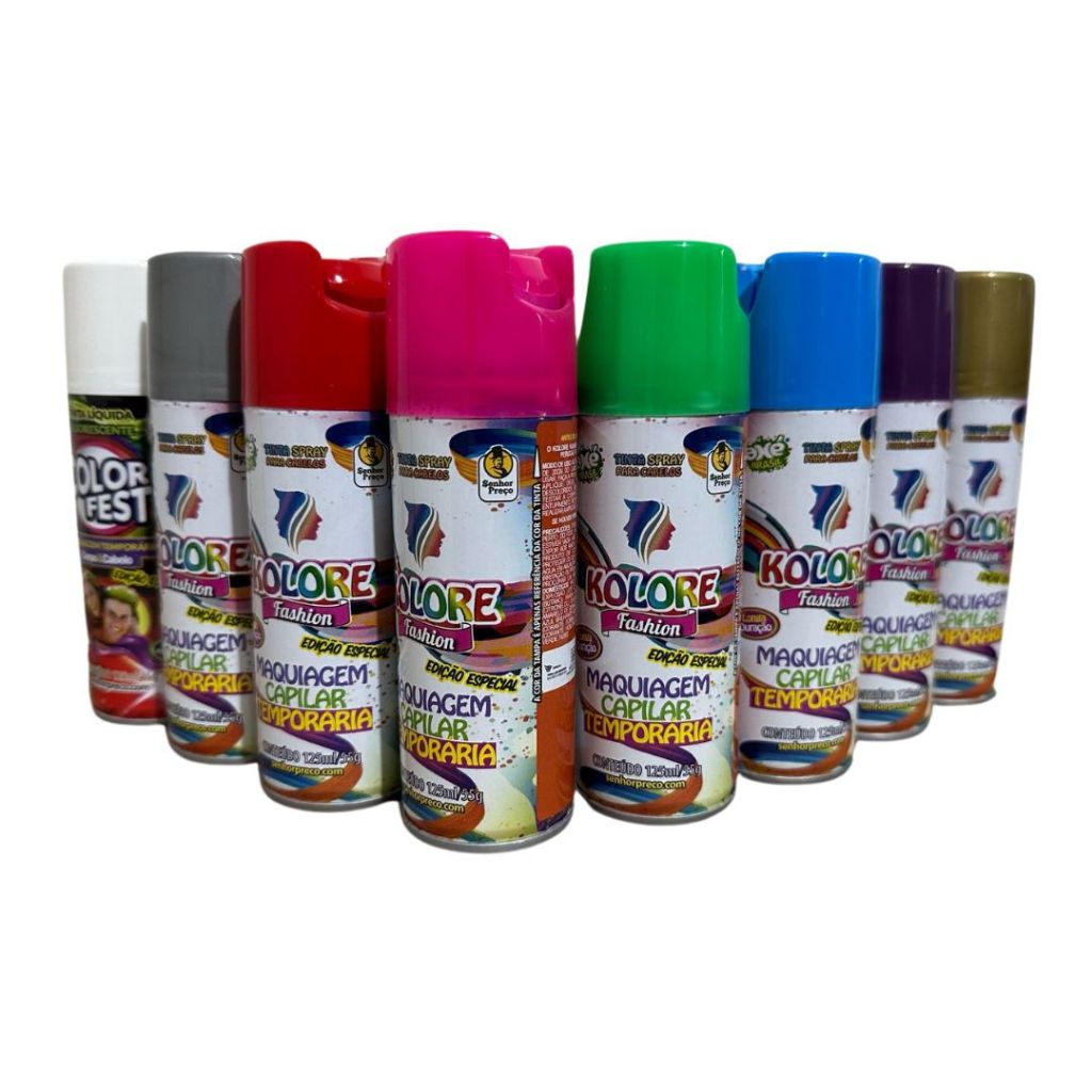 kit 18 Tintas Temporária Colorida Spray Para Cabelo Kolore 125ml/55g ...