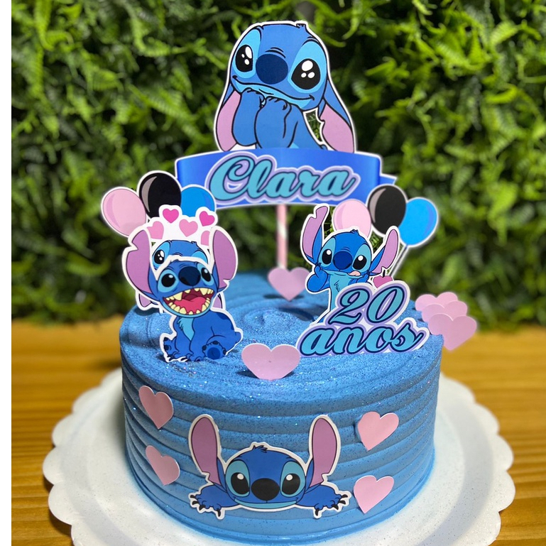Topo de Bolo Stitch Rosa para menina. Toppers para seu bolo. Papelaria ...