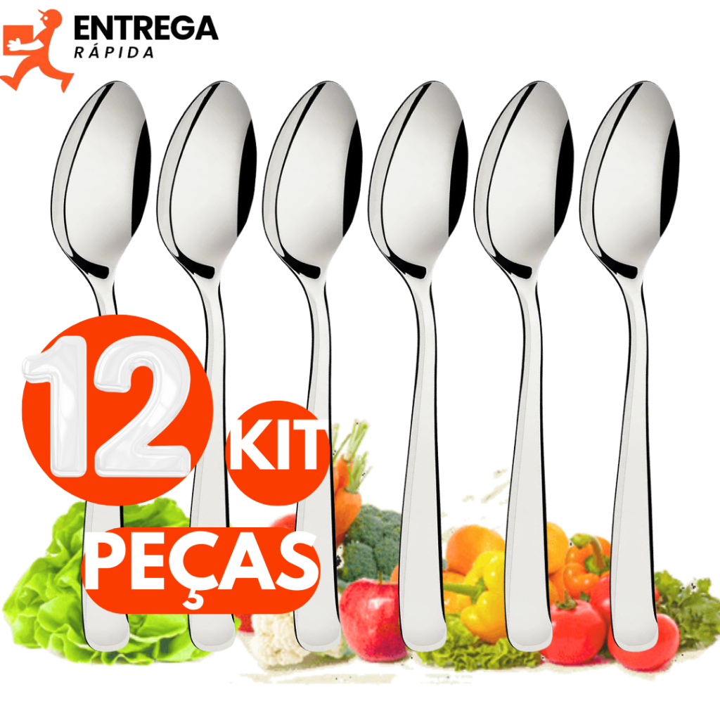 Kit 12 Colher de Mesa Aço Inox Jogo de Colher de Sopa | Shopee Brasil