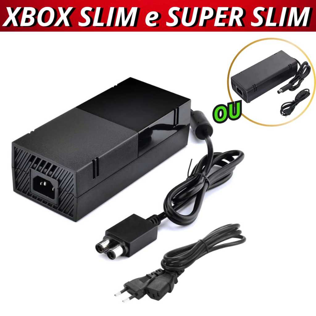 Fonte para xbox 360 1 pino Super Slim e Slim 2 Pinos Completo Bivolt ...
