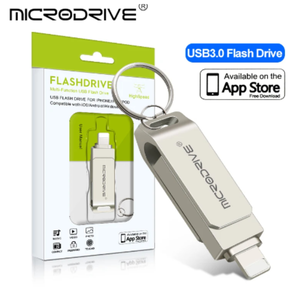 Pen drive de 32 GB ou 64GB MicroDrive 2 em 1 (lightning/USB) Metal ...
