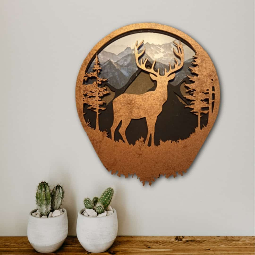 Quadro Decorativo MDF Recorte Laser Camadas 3D Natureza Cervo 25x30cm ...