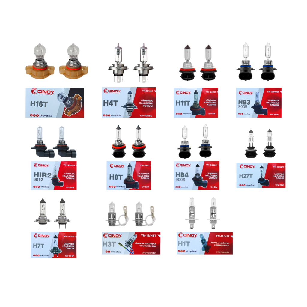 Par Kit 2 Lâmpadas Halógenas H1 H3 H4 H7 H8 H11 H16 H27 HB3(9005) HB4(9006) HIR2(9012) CINOY ...