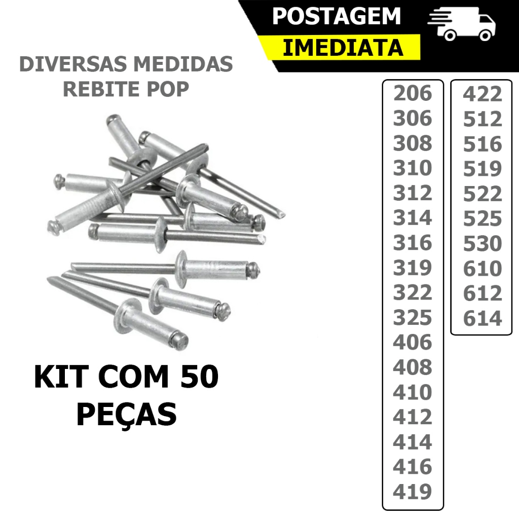 Rebite Pop Repuxo Alumínio Diversos Tamanhos - KIT 50 PEÇAS | Shopee Brasil