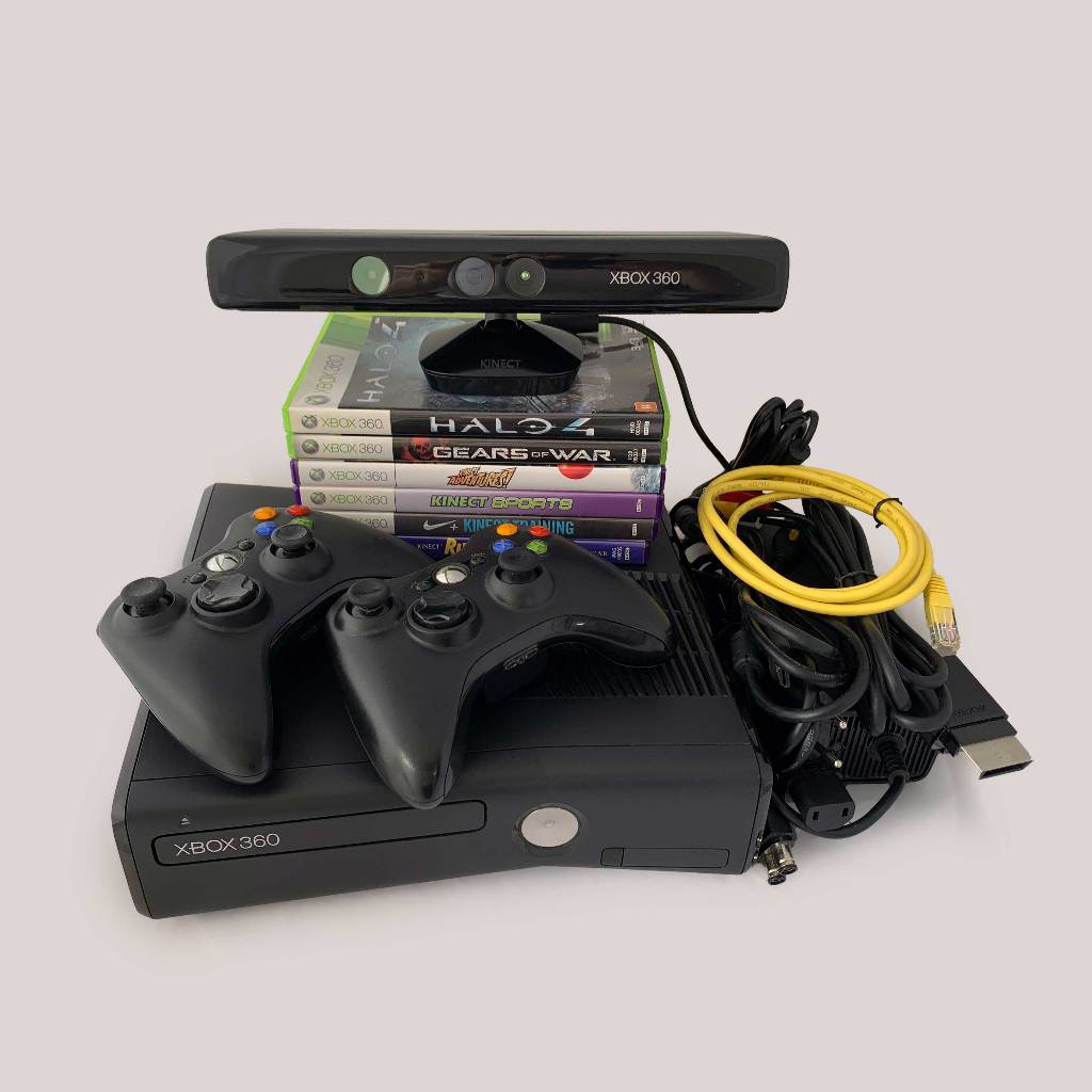 Console XBOX 360 Slim + kit completo: Kinect + 2 controles sem fio + 6 ...