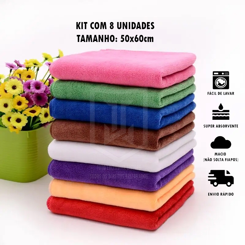 Kit 8 Pano de Microfibra para Limpeza 50x60cm | Shopee Brasil