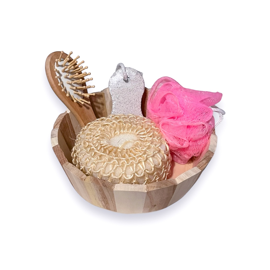Kit de Banho com Esponja Bucha Lixa e Escova de Madeira Massageadora ...