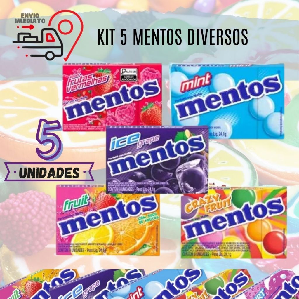 Kit Com 5 Pacotes Bala Mentos Diversos Sabores Original 24,1g Cada ...