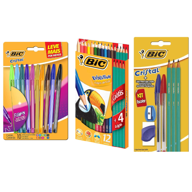 Super Kit Bic (Canetas Bic Cristal Fashion 10 Cores + Lápis de Cor Bic ...