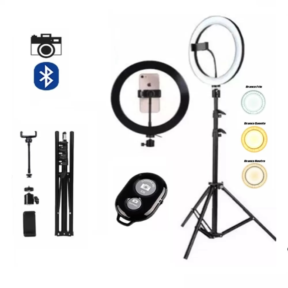 KIT Inicial Ring Light 10 Polegadas 26cm Com Tripé De 2.1 Metro, com Controle Disparador ...