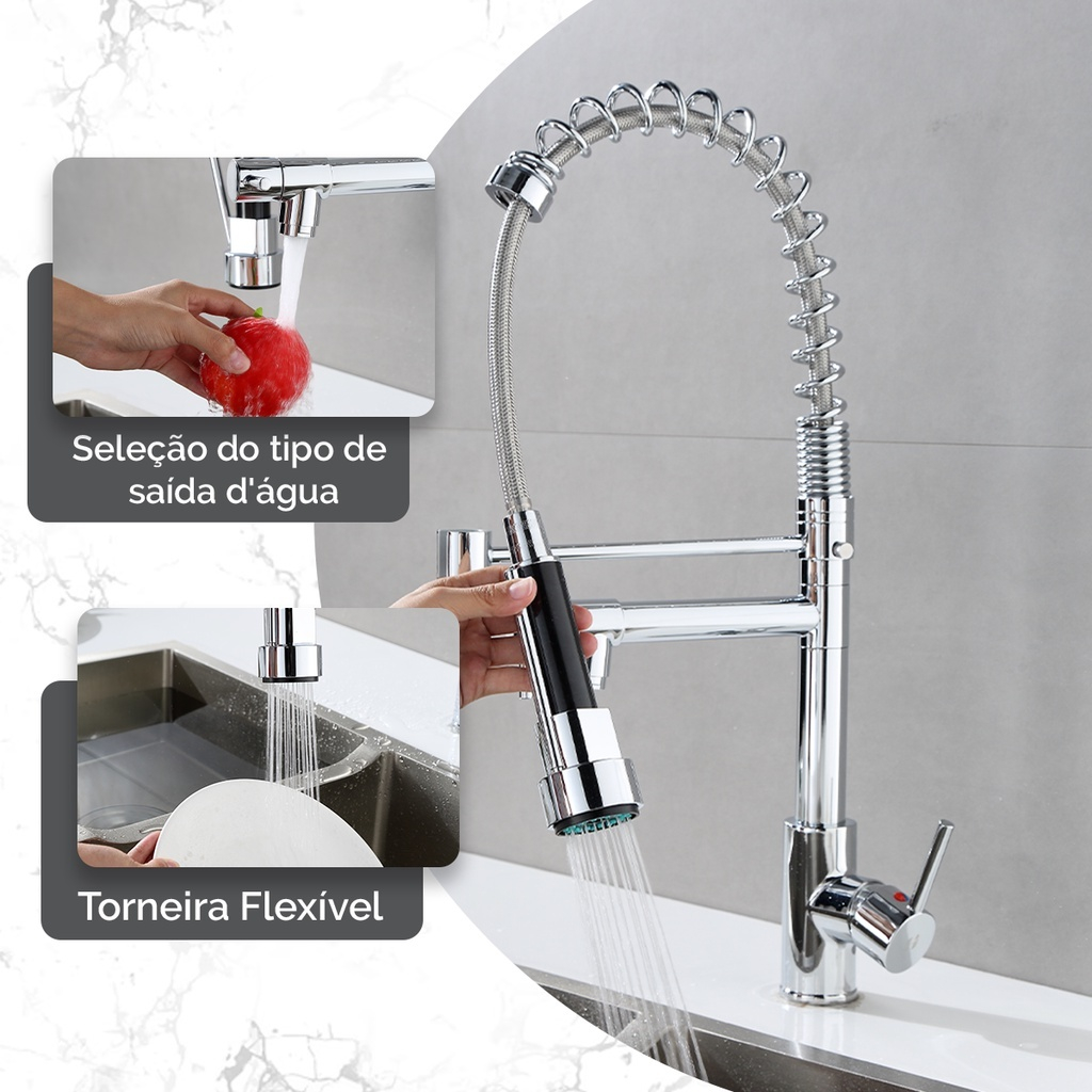 Torneira Cozinha Gourmet De Bancada Monocomando Com Spray Flexível