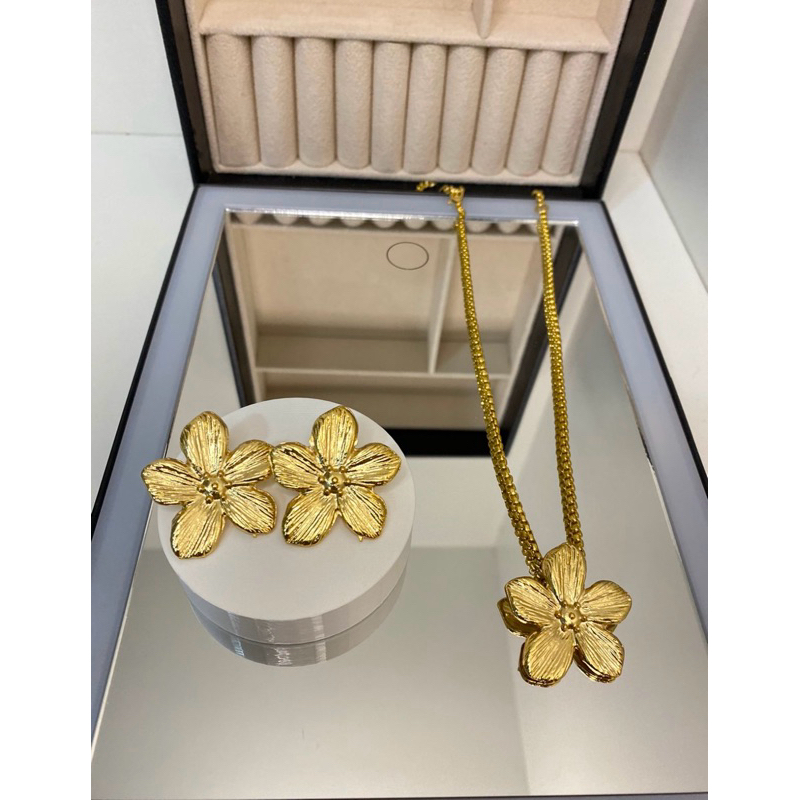 Colar e Brinco de Flor Elegante Folheado a Ouro (Escolher opção ...