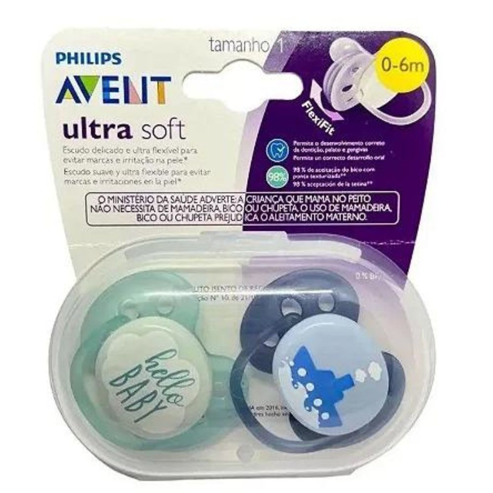 Kit PHILIPS Chupeta Ultra Soft 0-6M Esterilizável Dupla Menino ...