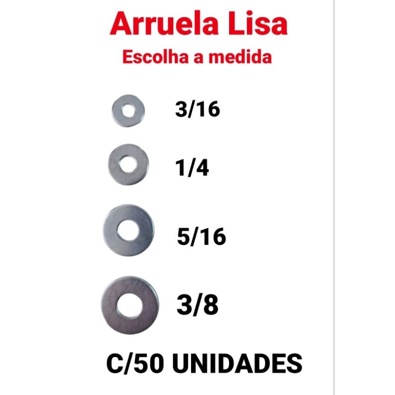 Arruela Lisa Galvanizada Tamanhos Variados- 3/16, 1/4, 5/16, 3/8 ...