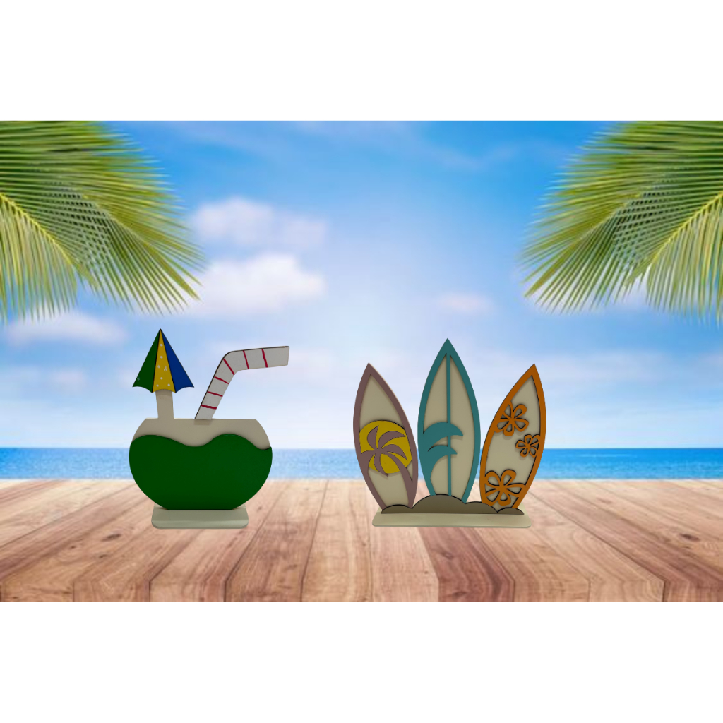 Kit 2 Display Coco Prancha Tema Praia Decoração Festa Mdf Enfeite Mesa ...