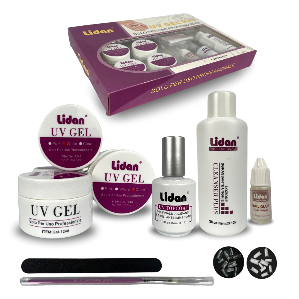 KIT 4 Gel 15g Lidan Top Coat Prep para unhas Gel Fibra Profissional ...