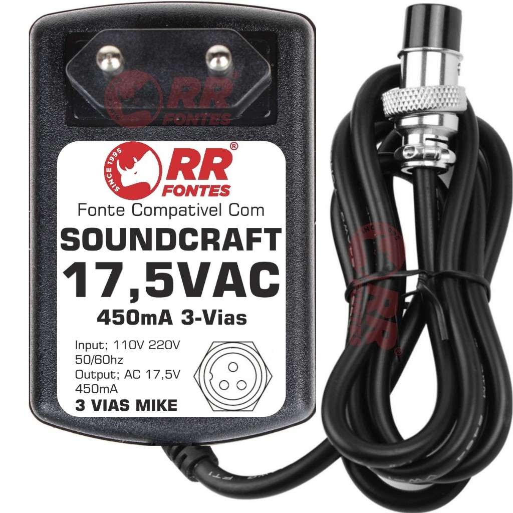 Fonte AC 17,5Vac Mike 3 Vias Para Mesa Som Selenium Soundcraft Mixer ...