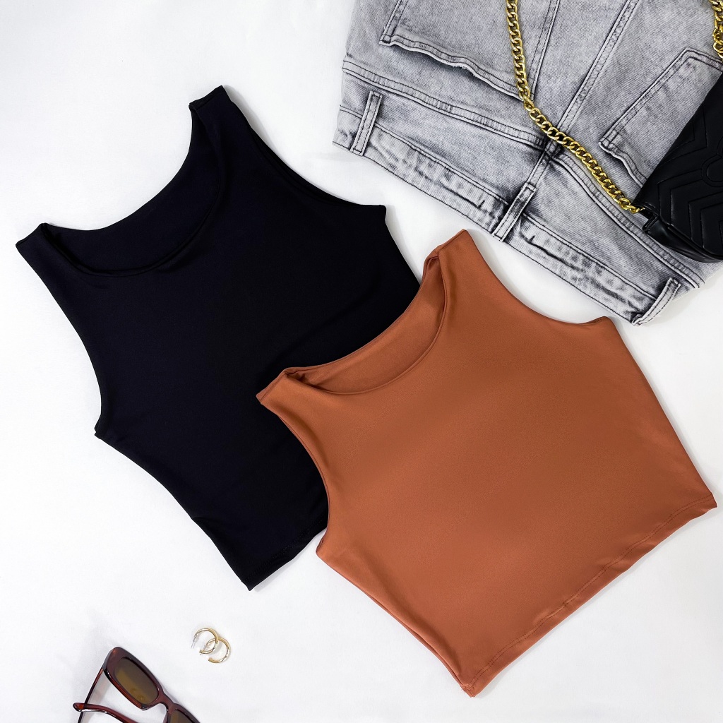 kit 2 Cropped Femino Suplex Liso Básico Moda Verão Disponível em Várias ...