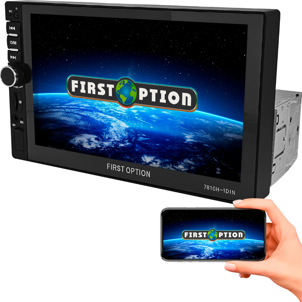 Central Multimídia First Option 7810H 1 Din Universal com Touch-Screen Rádio FM Bluetooth USB SD ...