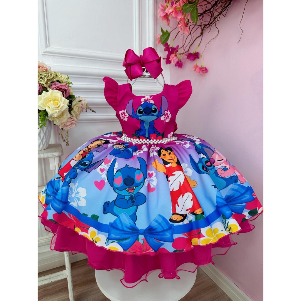 Vestido Infantil Lilo Stitch highest Rosa