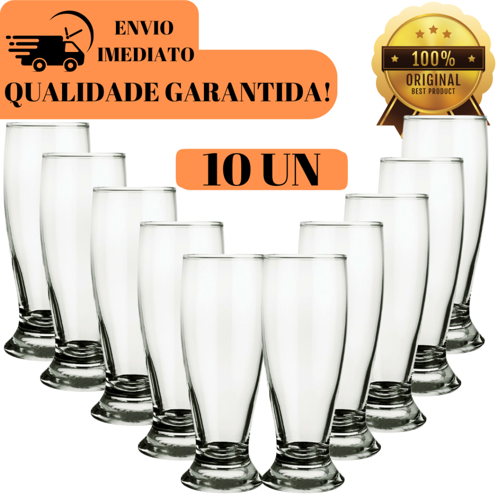 Kit Jogo De 10 Unidades De Copo Tulipa De 240ML De Vidro Transparente Extra Resistente Para ...