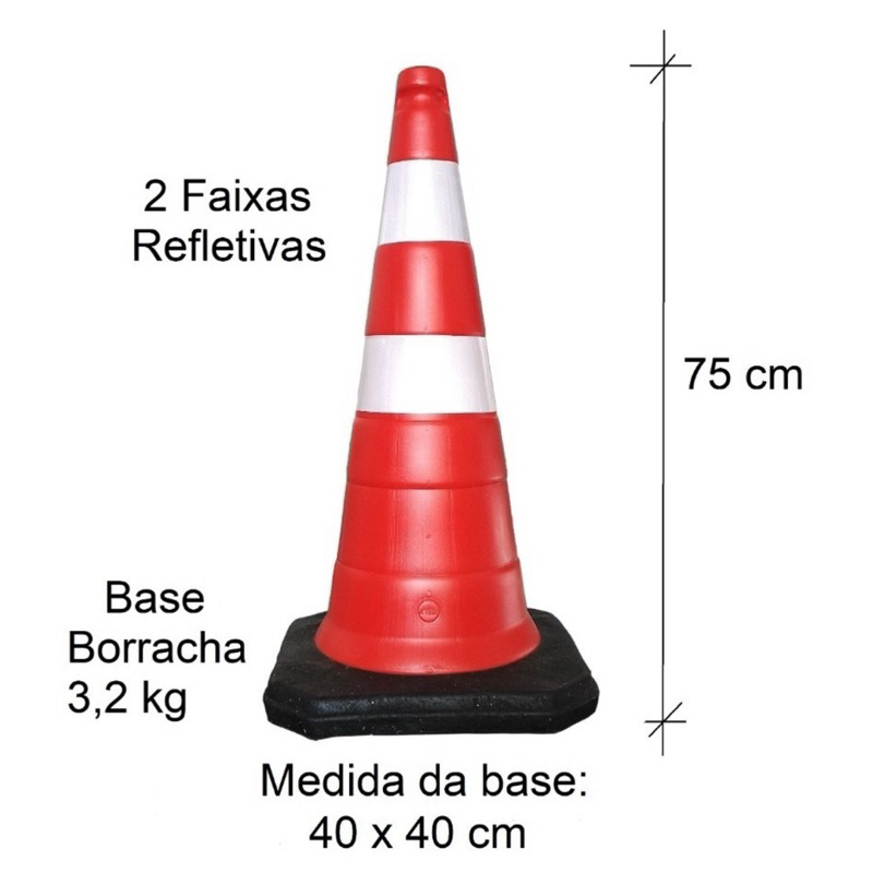 Cone Obra 75 cm altura Vonder- Cone para Sinalização e segurança + Base ...