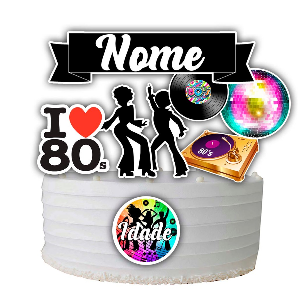 Topo De Bolo Anos 80 Pronto No Palito Personalizado Shopee Brasil