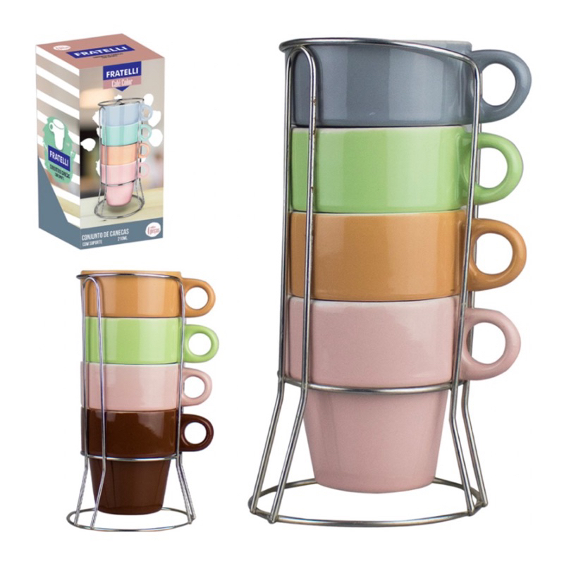 Jogo de caneca de chá de porcelana grande 210ml empilhável com suporte ...