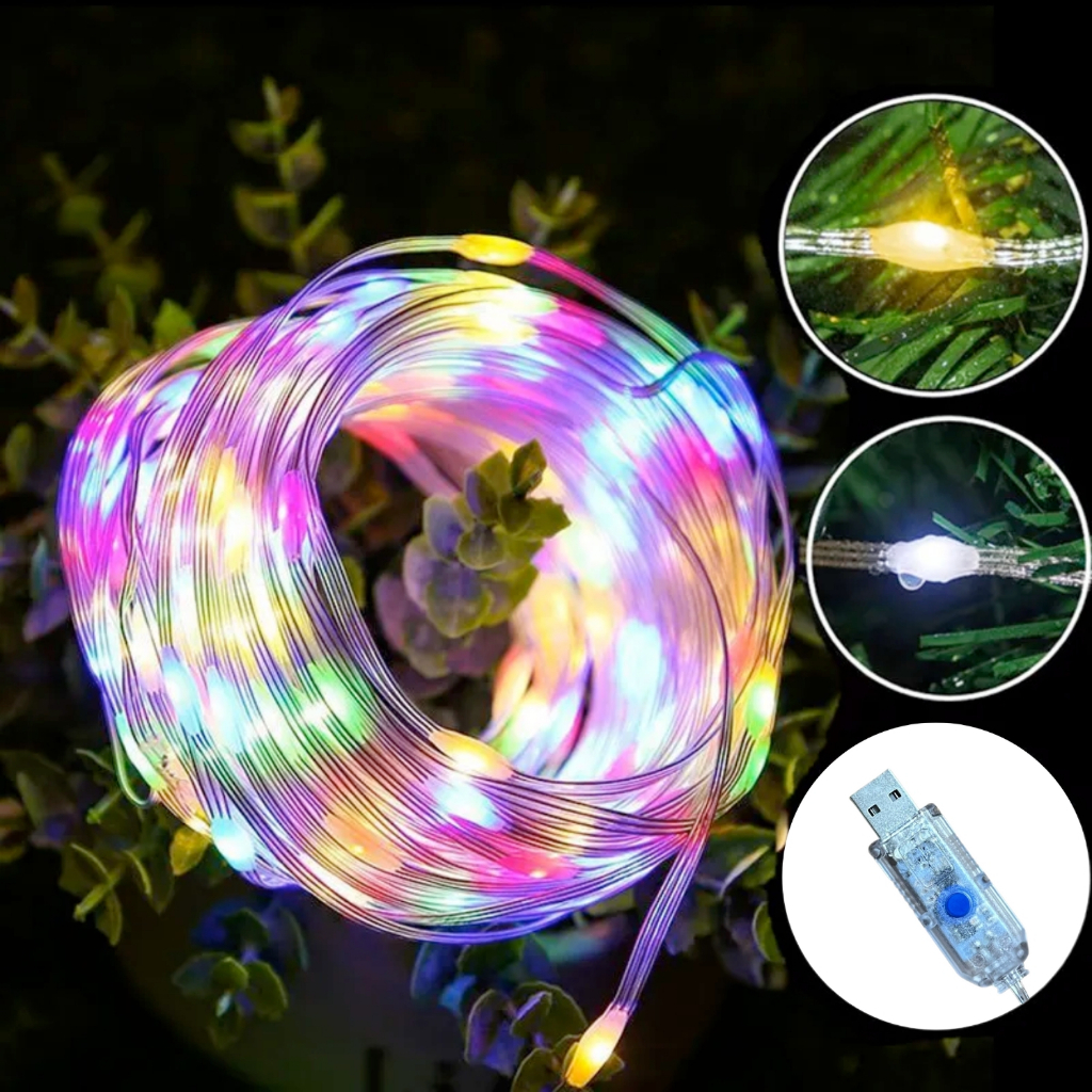 Pisca Pisca Colorido Árvore Natal Decoração Usb Rgb 100 200 Leds Led ...