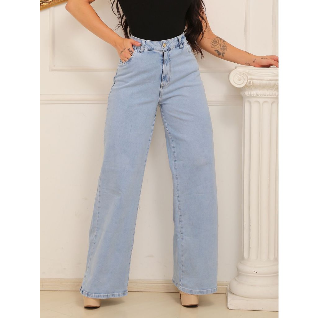 Calça Jeans Feminina Wide Leg Pantalona Com Lycra Jeans Premium ...
