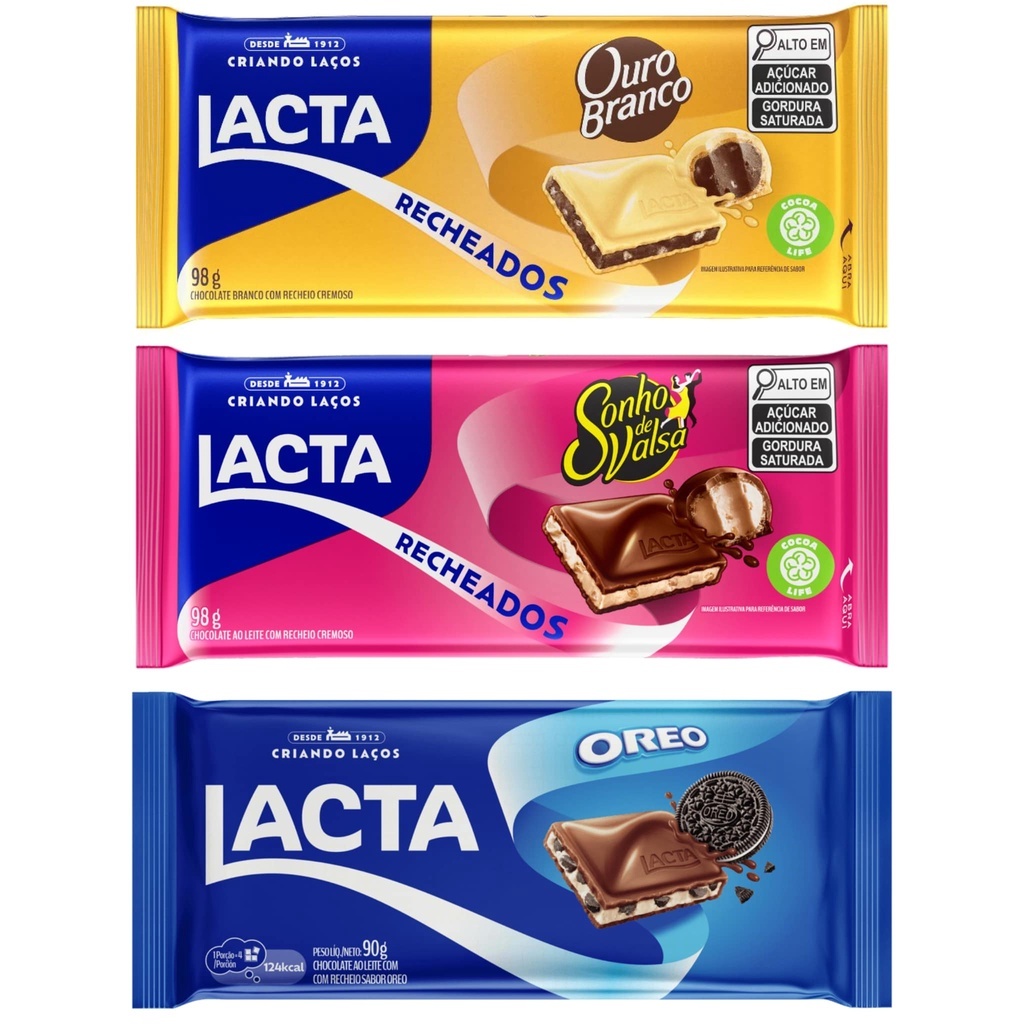 Kit 3 Barras De Chocolate Lacta Oreo Sonho De Valsa Ouro Branco ...