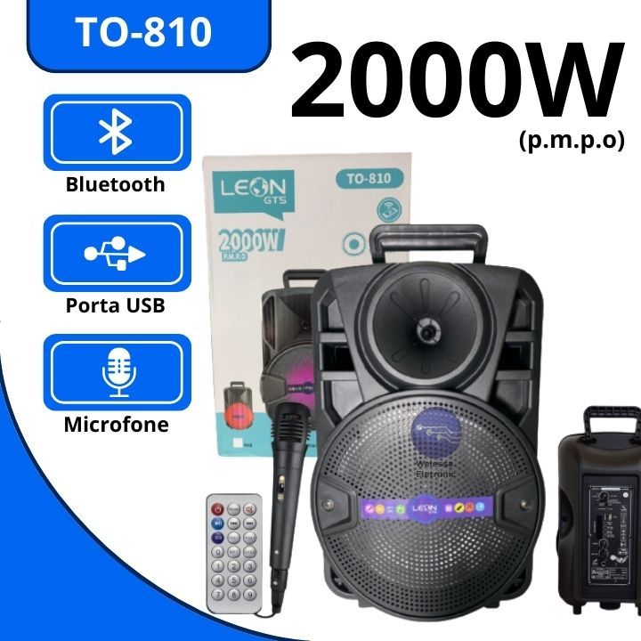 Caixa De Som 2000W (pmpo) Amplificada USB Bluetooth Com Microfone e ...