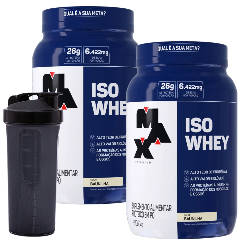 2x Whey Protein Isolado Isowhey 900g - Max Titanium + Coqueteleira ...