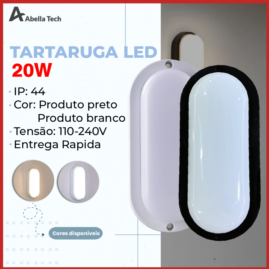 Luminária Arandela Tartaruga LED 20W Bivolt | Preto ou Branco | Luz ...