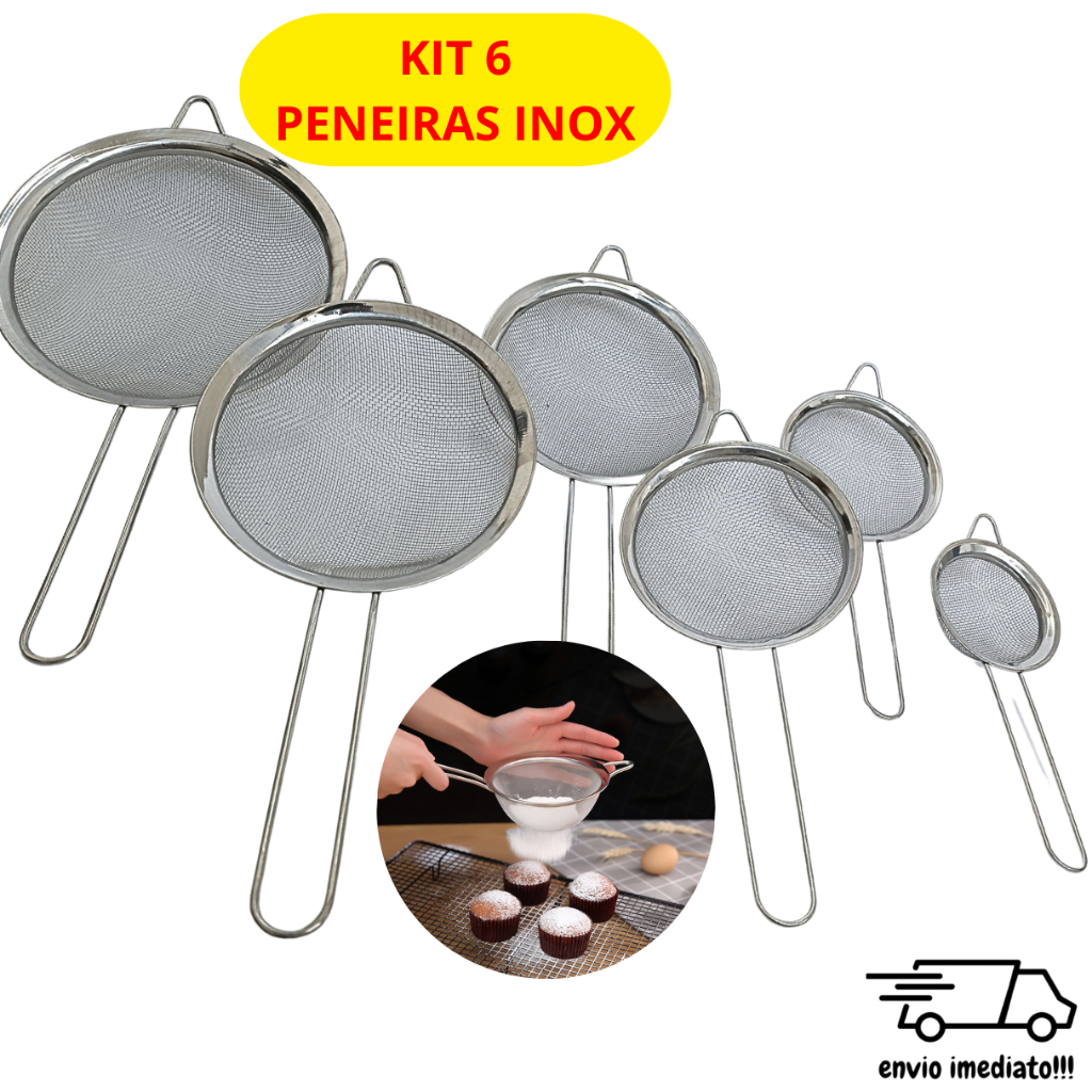 Kit 6 Peneiras Coador em Aço Inox para Cozinha em 6 Tamanhos 8cm 10cm ...