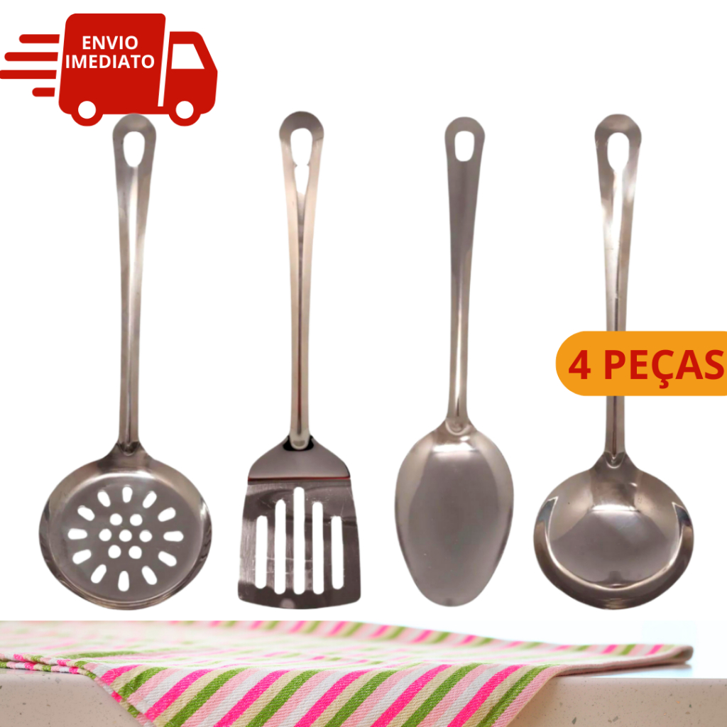 Kit 4 Utensílios Básicos Para Cozinha Inox Conjunto de Talheres Para ...