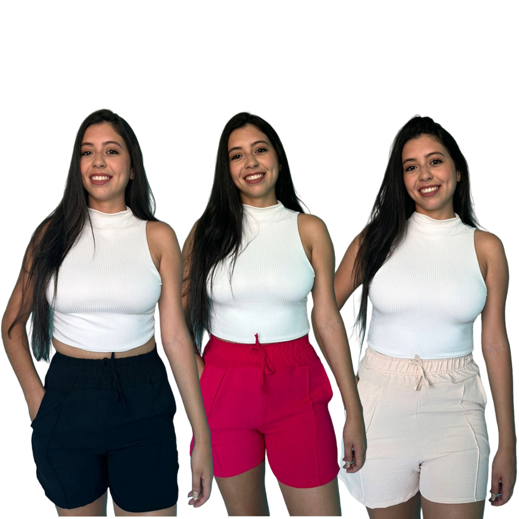 Kit 3 Shorts Duna Cores Sortidos Feminino Com Bolso Verão 2024 | Shopee ...