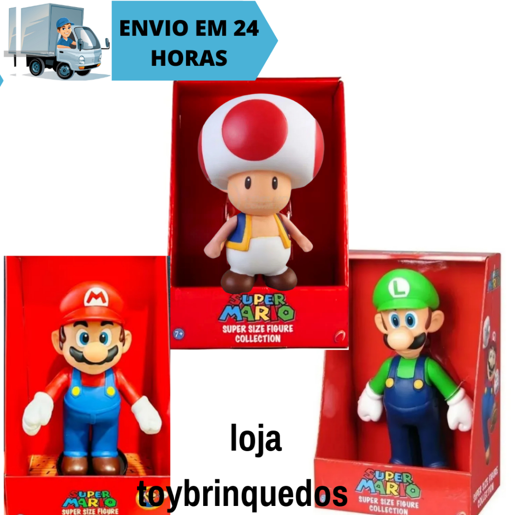 Kit 3 Bonecos Articulados Mario Luigi Toad Colecionaveis Original ...