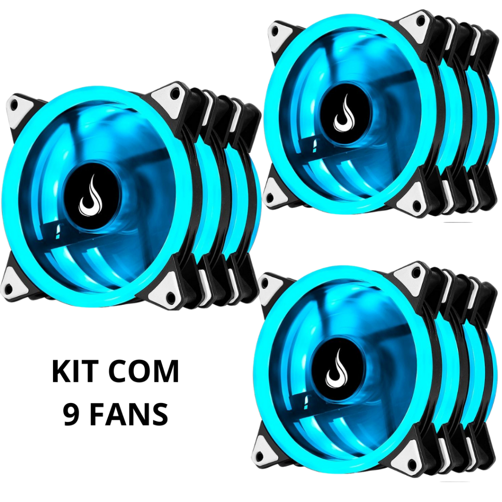 Kit Fan Com 9 Unidades Cooler Fan Rise Mode Energy, 120mm, ARGB, Preto ...