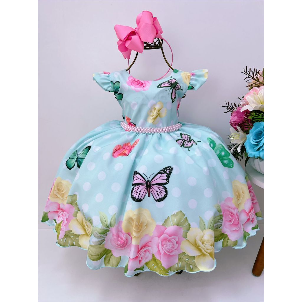 Vestido Infantil Azul Rosa Amarelo Verde Jardim Floresta Bosque ...