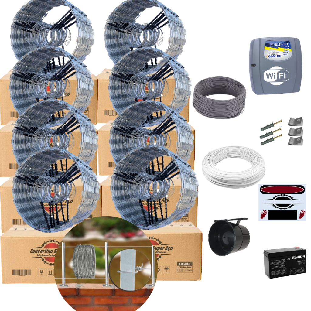 40 Metros De Concertina Eletrificada Com Kit E Central Wi-fi 45CM ...