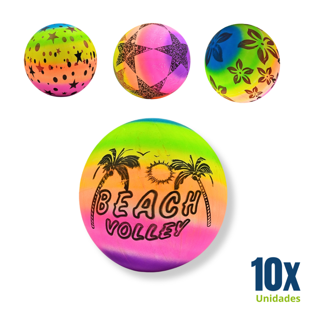 Kit 10 Bola Praia em Vinil Estampa Coloridas | Shopee Brasil