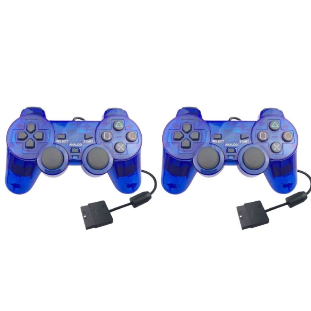 Kit 2 Controles Compatíveis com Ps2 Dualshock Com Fio Azul | Shopee Brasil