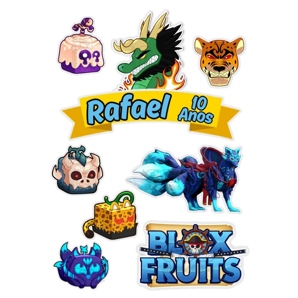 Topo Topper De Bolo Blox Fruits Roblox Kitsune Dragon Leopard T-Rex ...