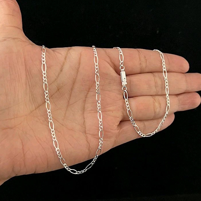 Corrente Fina Prata Grumet 3x1 Banhada a prata 925 2mm | Shopee Brasil