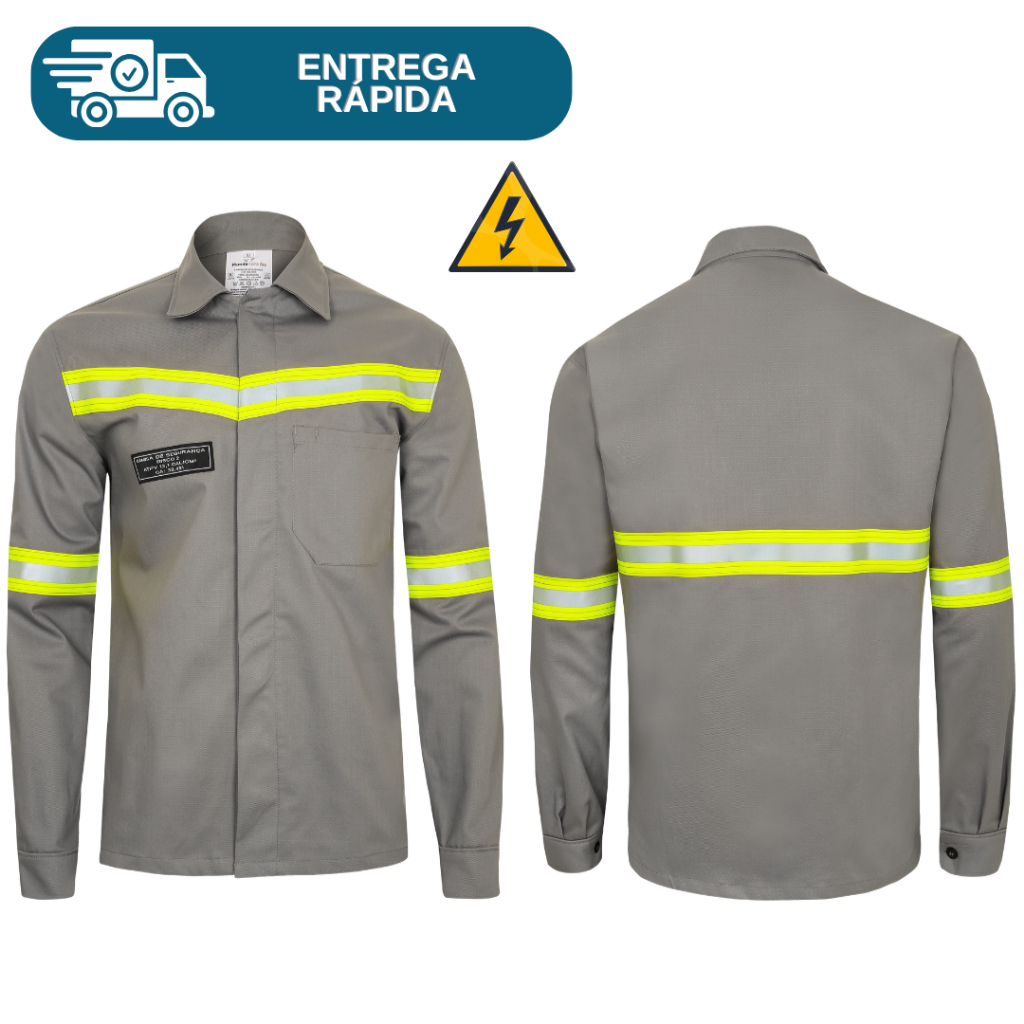 Camisa Jaleco Eletricista Nr10 Risco 2 Anti Chama Com Faixa Refletiva ...