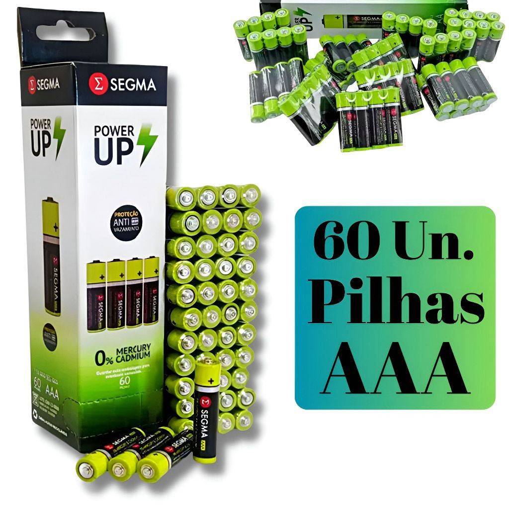 Pilha Palito AAA Kit com 60 Pilhas Comuns Longa Duração Segma Promoção ...