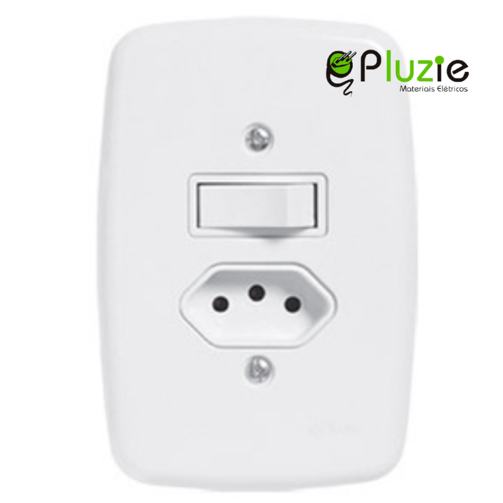 Interruptor Conjugado com Tomada 10A 2p+T Pluzie Branco | Shopee Brasil